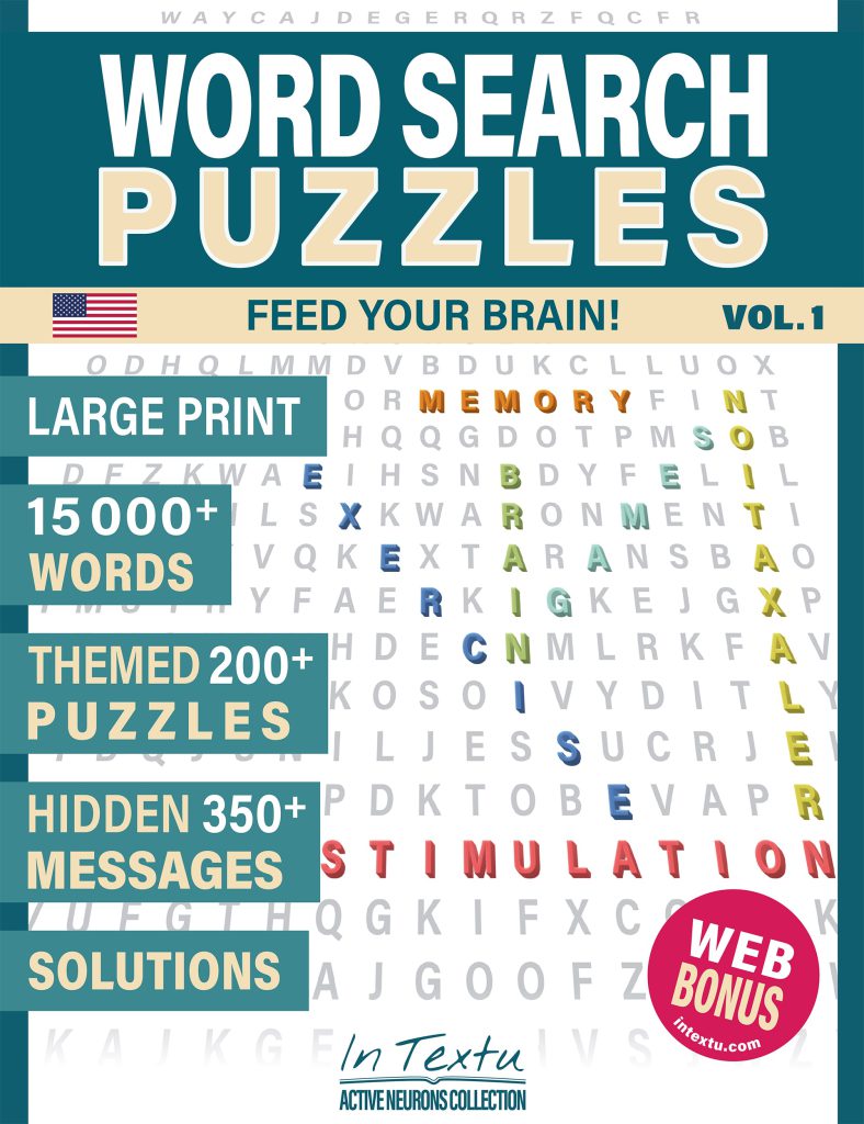 Word Search Puzzles book with 210 grids to solve, solutions - In Textu